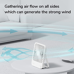 JISULIFE Desk Fan Battery Rechargable Fan，4500mAh 180°Foldable Portable Personal Fan, 4 Speeds Adjustable Long Battery-life for Home Office Travel Outdoor Gifts for Women Men-White