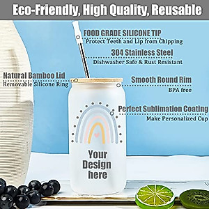 WindMage 4 packs 16 oz Frosted Sublimation Glass Cans Blanks with Bamboo Lid, Stainless Straw, Brush, Silicone Tip, Reusable Drinking Beer Cans Iced Coffee Glasses Jar Tumbler Cups