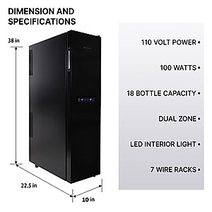 Koolatron 18 Bottle Slim Wine Cooler Refrigerator Dual Zone Thermoelectric Wine Fridge Freestanding Wine Cellar for Red White Sparkling Wine Ideal for Home Bar Kitchen