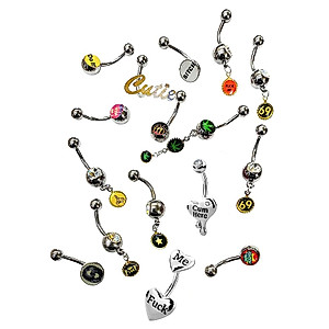 10pc 14G Naughty Belly Button Rings 316L Surgical Steel Mix Package Navel Rings Naughty Logos and Sexy Letters Belly Rings Navel Piercings Jewelry