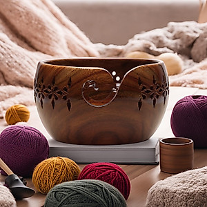 Vriksha Kraft Wooden Yarn ball holder – Large Yarn Bowl for Crocheting (7x4) – Crochet Bowl with Carved Holes – Handmade Knitting Storage Bowl – Crafting Gifts for Women and Wife