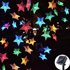 Huacenmy Outdoor Solar Star String Lights 30ft 50LED Multicolor Star Twinkle Lights Solar Powered Garden Decor Lights Playhouse Lawn Patio Landscape Decor Lights for Christams Spring Summer Party
