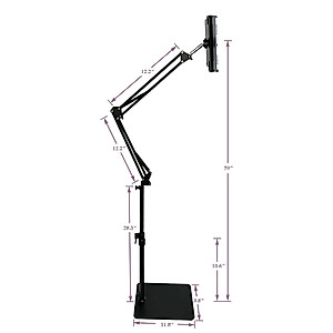 Kutatek Height and Angle Adjustable Floor Stand for iPad, iPhone, Samsung Galaxy Tablet, Kindle, Universal 360-degree Adjustable Floor Stand Holder for 3.5”~11” Devices, Max Height 59”(Black)