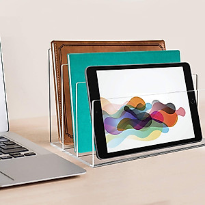 Tasybox Acrylic File Holder, Clear File Sorter Desk File Organizer 3 Sections Office Desktop Rack 9" x 6.5" x 6.5"