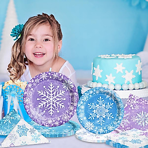 Frozen Plates and Napkins-61Pcs Winter Wonderland Snowflake Tableware for Christmas Winter Holiday,Birthday,Baby Shower