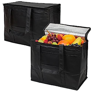 PUREVACY Insulated Food Delivery Bag 20" x 13" x 10". Pack of 2 Black Insulated Bags for Food Delivery, Large Insulated Cooler Bag, Heavy Duty Insulated Grocery Bag Cooler