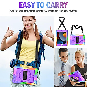BMOUO Case for iPad 9th Generation Case, iPad 8th/7th Generation Case, iPad 10.2 Case, Shockproof Rotating Stand Hand Strap Kids Case for iPad 10.2" 2021/2020/2019 - Purple