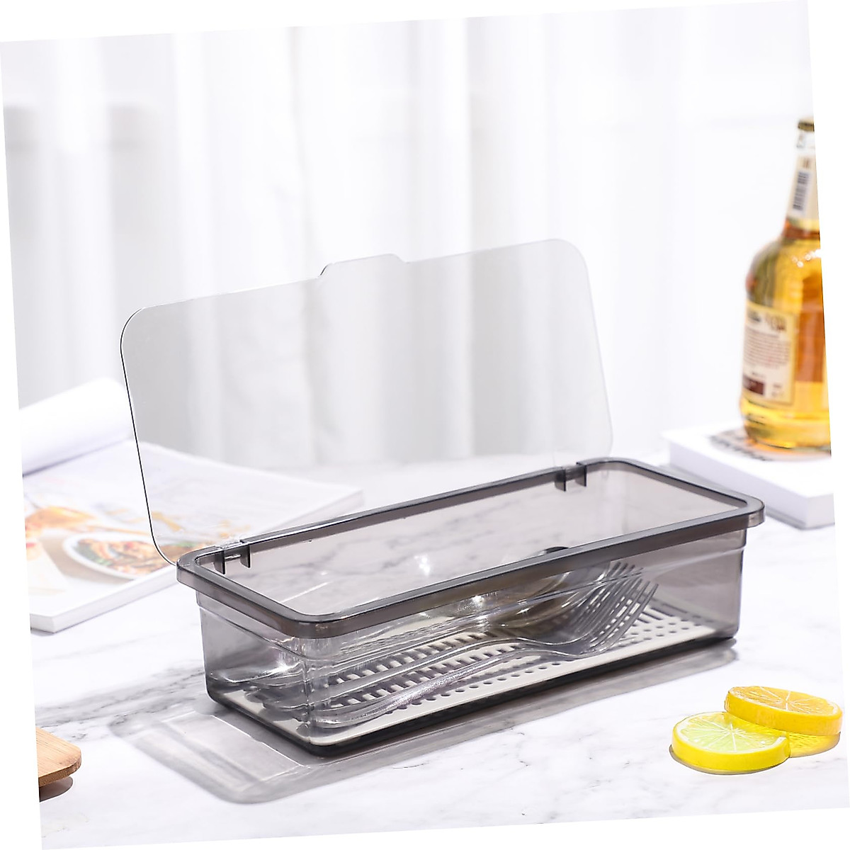DOITOOL Drawer Organizer With Lid And Drainer Chopsticks Drain Storage Box Flatware Tray with Lid Chopsticks Storage Holder for Chopsticks Fork Flatware Tableware Dust- proof Dinnerware Holder