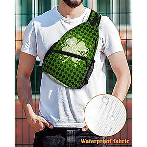 Sling Backpack, St. Patrick's Day Lucky Shamrocks Green Clovers Waterproof Lightweight Small Sling Bag, Travel Chest Bag Crossbody Shoulder Bag Hiking Daypack for Women Men