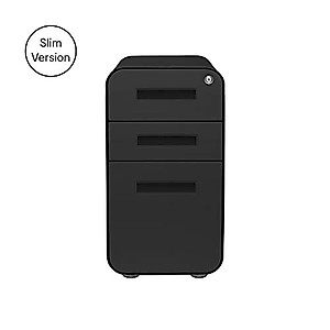 Laura Davidson Furniture Stockpile Slim Version | 3-Drawer Mobile File Cabinet, Commercial-Grade, Pre-Assembled (All Black)