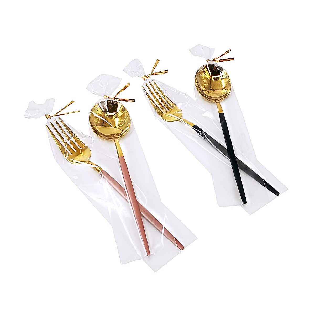 Wowfit 100 CT 2x10 Inch Clear Flat Cellophane Treat Bags with 4” Gold Twist Ties, Cello Packaging for Pretzel Rods, Cookies, Candies and Jewelry Wrappers