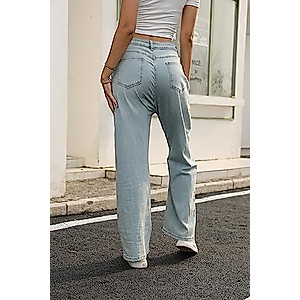 GIISAM Women's Baggy Jeans Disstressed Destroyed Vintage Pants Loose Wide-Leg High Waist Light Blue Denim Trousers