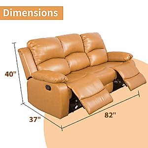 SIENWIEY Ginger Leather Reclining Sofa for Living Room Furniture, 3 Seater Sofa Double Recliner Couch with Drop Down Table/Two Cup Holders/Faux Leather