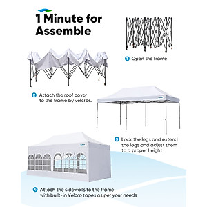Quictent 10x20 EZ Pop Up Canopy with Sidewall,Heavy Duty Canopy Tent Party Tent for Wedding Outdoor Event,6 Sandbag Included (White)