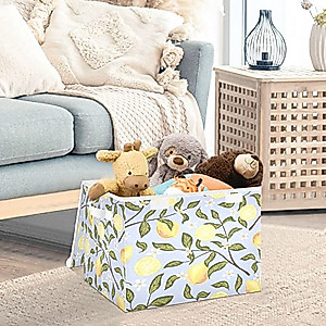 Kigai Lemon Flowers Storage Basket 16.5x12.6x11.8 In Collapsible Fabric Storage Cubes Organizer Large Storage Bin with Lids and Handles for Shelves Bedroom Closet Office
