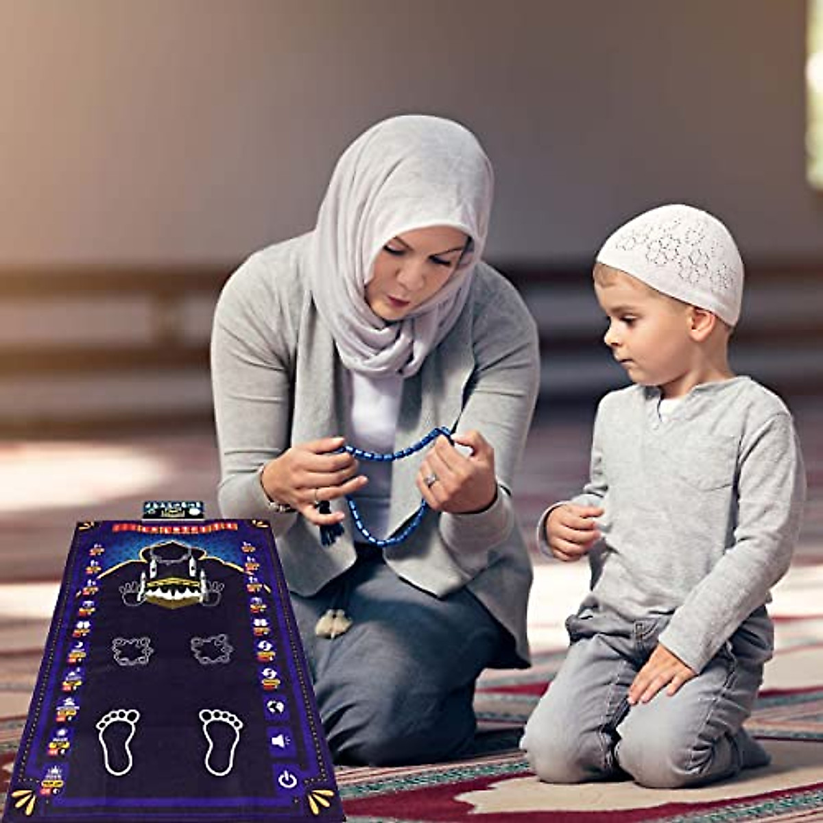 Asheep Smart Muslim Prayer Mat for Kids, Muslim Prayer Rug Electronic Islamic Prayer Mat with Worship Step Guide for Kids Toddlers, Kid Ramadan Gifts, 43.3x27.5 in (Color : Dark Blue)