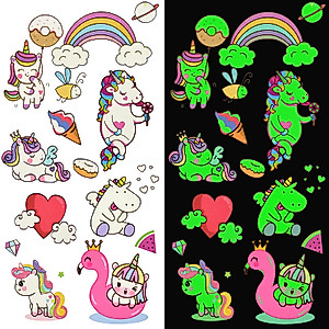 Maitys 20 Sheets 228 Pieces Luminous Unicorn Temporary Tattoos for Kids Glow in The Dark Tattoos Unicorn Games Toys for Girls Kids Birthday Party Supplies Decoration, 10 Styles