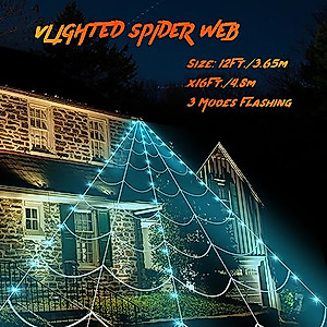 Halloween Decorations Outdoor 270'' Triangular LED Light Up Spider Web, Halloween Decor Indoor Clearance for Home Outside Yard Costumes Party Haunted House Garden Lawn