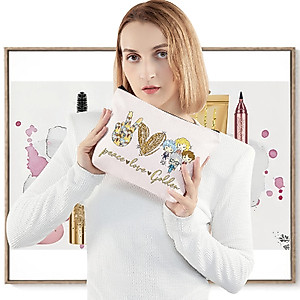 LEVLO Funny Golden Cosmetic Bag Golden TV Show Fans Gift Peace Love Golden Makeup Zipper Pouch Bag For Friend Family BFF(Peace Love Golden)