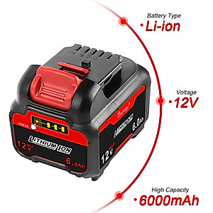 ZLWAWAOL 2 Pack DCB120 12V 6.0Ah Lithium Ion Battery Replacement for Dewalt 12V Battery DCB127 DCB124 DCB126 DCB123 Compatible with Dewalt 12V Cordless Power Tools