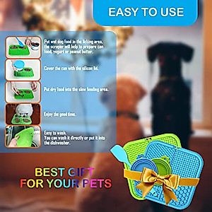 VEEVAO Lick Mat for Dogs, 8"×8" Food-Grade Silicone Dog Lick Mat as Dog & Cat Slow Feeder, 2 PCS Dog Licking Mat with Suction Cups and Can Lids, Relieve Pets Anxiety and Boredom(No Cans Included)…