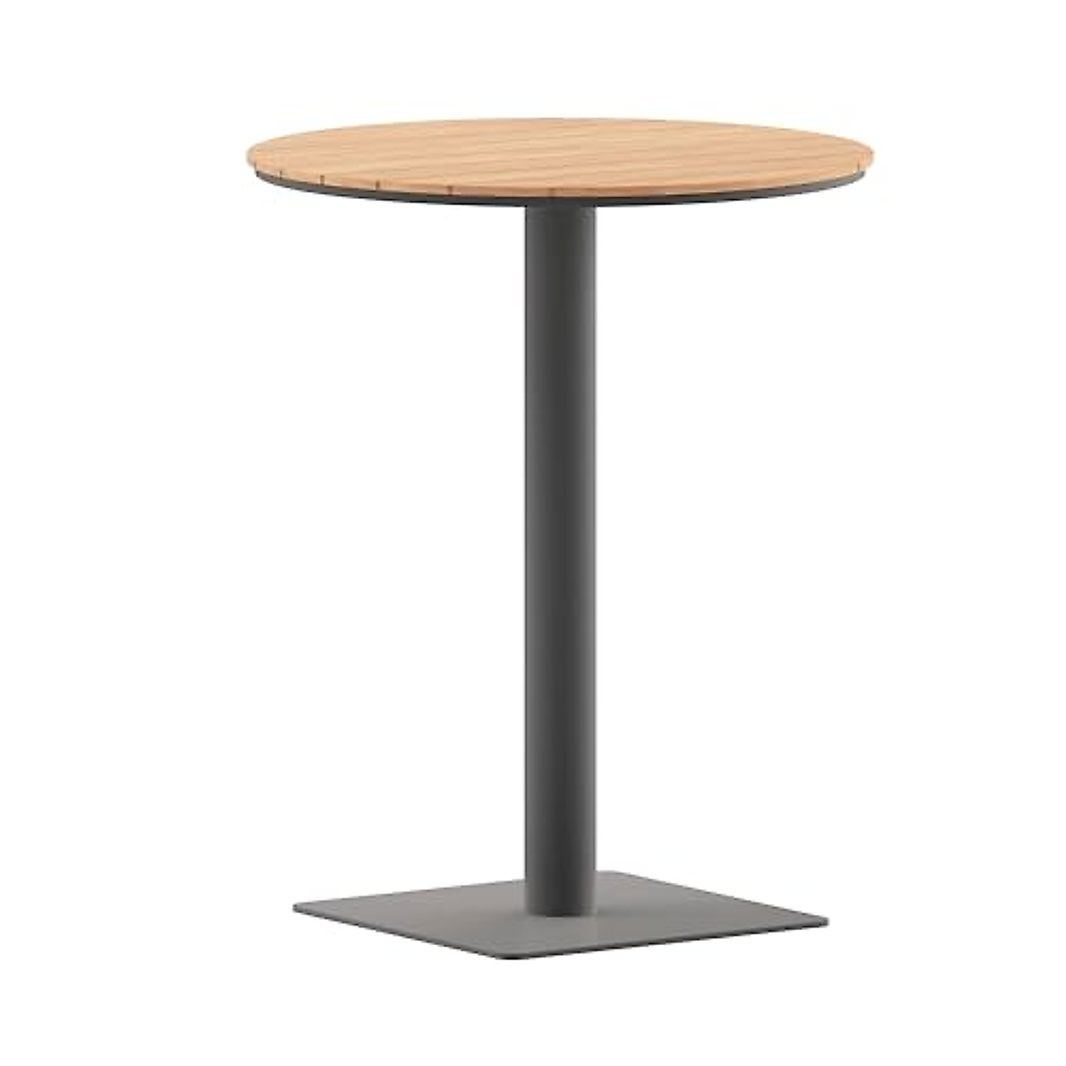 Flash Furniture Finch Commercial Grade Round 24" Table with Faux Teak Poly Slats and Steel Frame, Natural/Gray