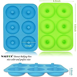 Walfos Silicone Donut Mold - Non-Stick Silicone Doughnut Pan Set, Just Pop Out! Heat Resistant, Make Perfect Donut Cake Biscuit Bagels, BPA FREE and Dishwasher Safe, Set of 2