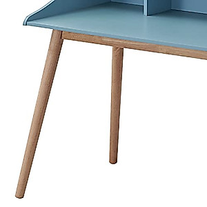 R., Groria Mid-Century Modern Wood Strorage Writing Desk, Blue
