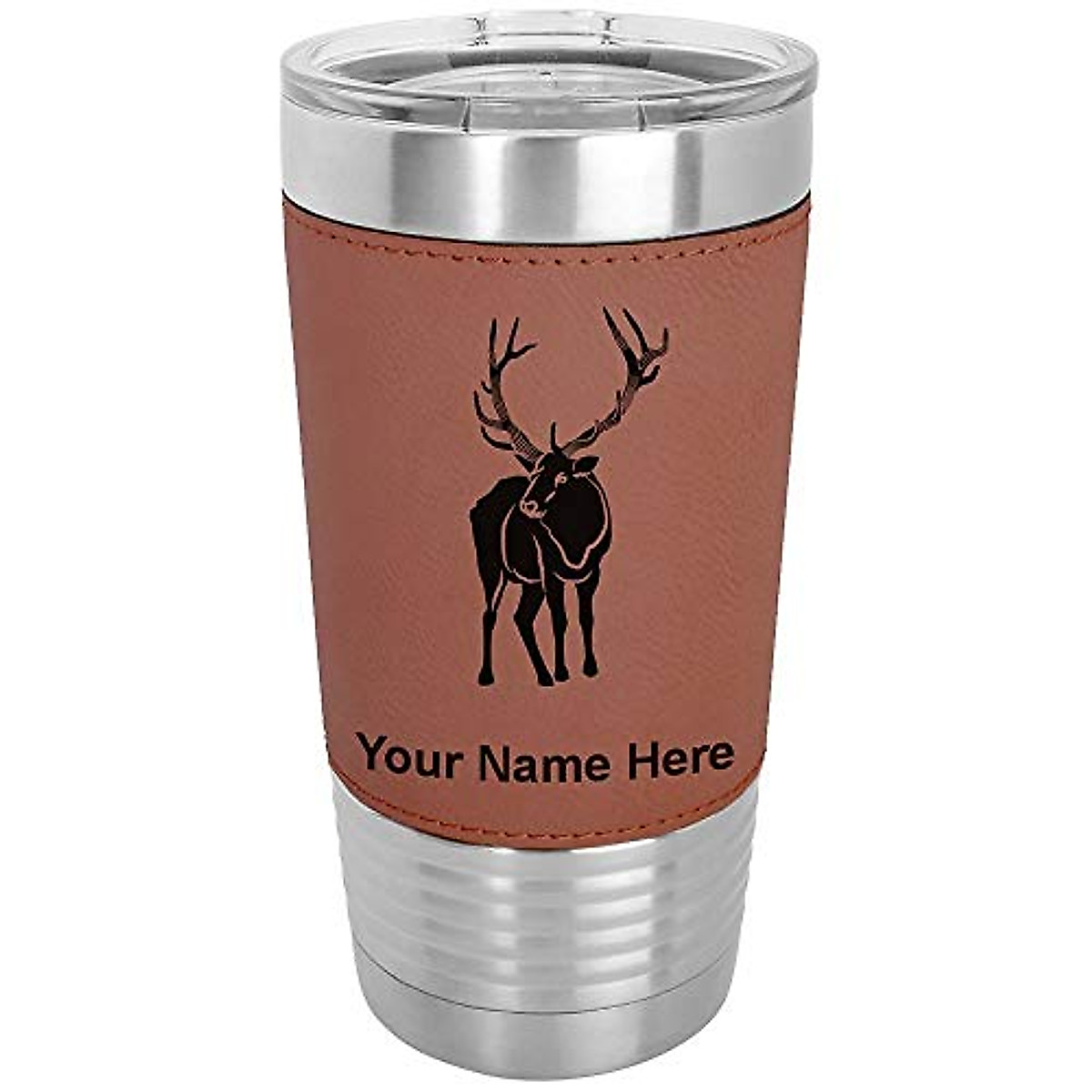 LaserGram 20oz Vacuum Insulated Tumbler Mug, Elk, Personalized Engraving Included (Faux Leather, Dark Brown)