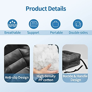 YOUFi Leather Seat Cushion Extra-Thick Booster - Perfect for Office Chair to Rise Height - Full Filling for Support - with Breathable Cover, Handle and Buckle - Relieves Back Pain – 18"x16"x6"