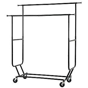 Rackaphile Collapsible Adjustable Double Rail Rolling Clothing Garment Drying Rack, Chrome Finish