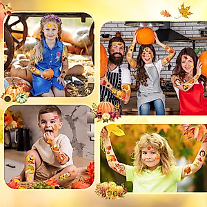 Lincia 120 Sheets Fall Thanksgiving Temporary Tattoos for Kids 24 Styles Kids Autumn Temporary Tattoos Stickers Turkey Pumpkin Leaves Harvest Face Carnival Tattoos for Children Theme Party Supplies