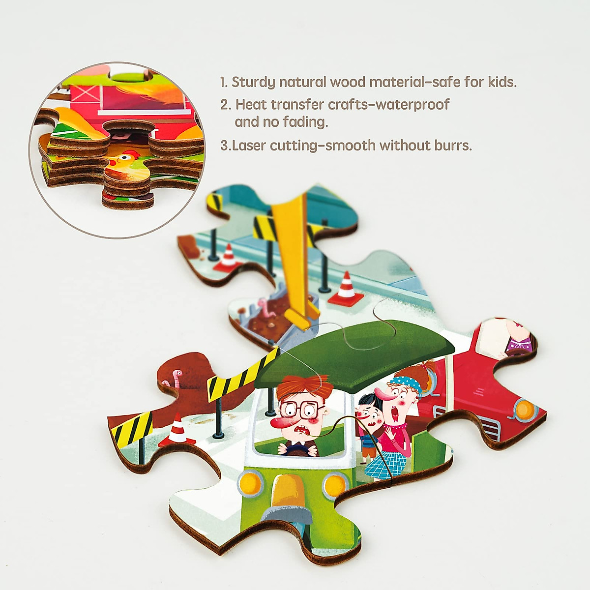 Toi 24 PCs Wooden Puzzles for Kids Toddlers Animal Jigsaw Puzzles with Wooden Bracket Age 3+ Educational Preschool Toys,Construction Car