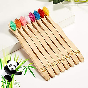 16 Pcs Kids Bamboo Toothbrush Soft Bristle Natural Toothbrush Wooden Toothbrushes Kids Toothbrush with Colorful Bristles and Ergonomic Animal Designs Handles for Kids