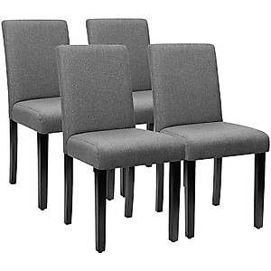 Furniwell Dining Chairs Upholstered Parson Urban Style Kitchen Living Room Side Padded Chair with Solid Wood Legs Set of 4 (Fabric, Grey)