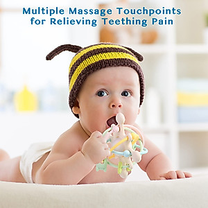 Eoopoon Baby Teether Toy for Babies 3 Months+, Silicone Baby Teething Toys, Rattle Sensory Teether Toy for Sore Gums, Baby Chew Toys for Sucking Needs, BPA Free, Navajo White