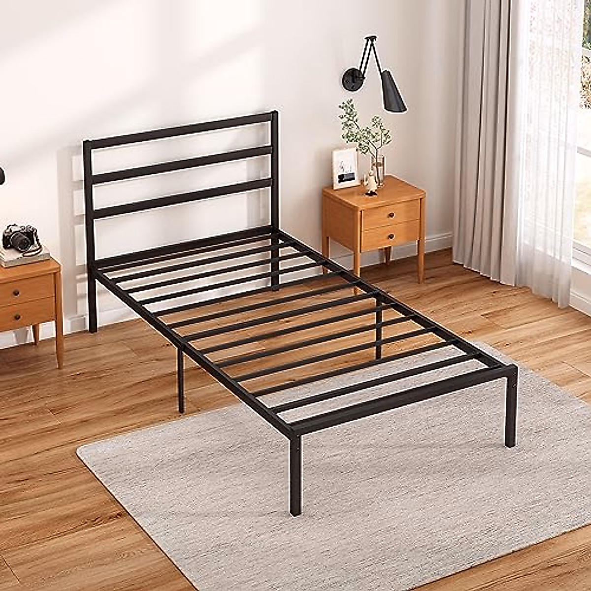 Closadin Twin Size Platform Bed Frame with Headboard,Sturdy Heavy Duty Metal Slats Support for Mattress,No Box Spring Needed,Easy to Assemble,Black