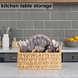 Niuirt Wicker Party Silverware Caddy, Water Hyacinth Plastic Cutlery Utensil Holder, Hand Woven with Handles, Kitchen Countertop and Picnic flatware Organizer (4 compartments)