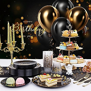 Nervure 175PCS Happy Birthday Plates - Black Plastic Plates with Gold & Silver Dot Include 25 Dinner Plates, 25 Dessert Plates, 75 Plastic Silverware, 25 Cups, 25 Napkins for Birthday & Party