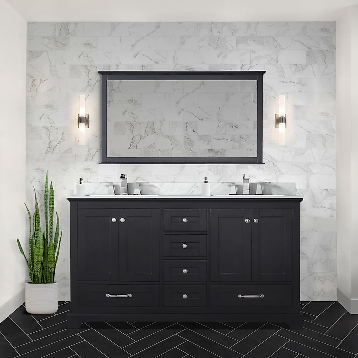 Bell+Modern Tybee 60 in. W x 22 in. D Espresso Double Bath Vanity, Carrara Marble Top and 58 in. Mirror