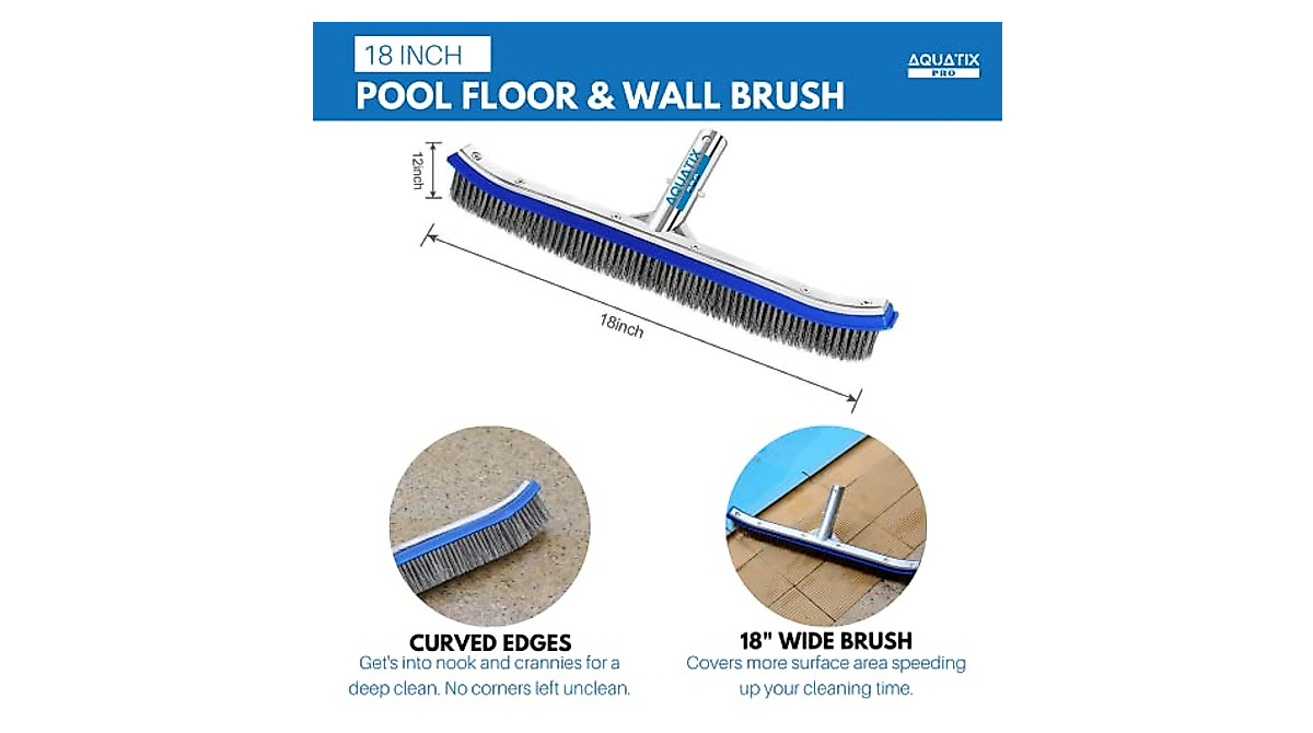 Aquatix Pro 18" Heavy Duty Pool Brush - Clean Walls, Tiles