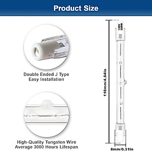 R7S Halogen Bulbs 300W Dimmable 120V 118mm T3 J Type Floodlight Bulb with Long Lifespan, 2700K Warm White Linear Double Ended Light Bulbs for Work, Security, Landscape Lights, Floor Lamps, 5 Pack