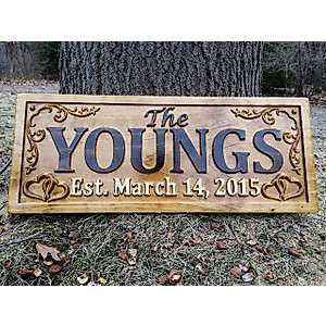 Personalized Family Name Sign Wedding Gift Custom Carved Wooden Signs Last Name Décor Established Wood Plaque 3D Engraved Couple 5 Year Anniversary