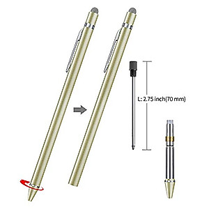ChaoQ Stylus Pens for Touch Screens (2 Pcs), Capacitive Stylus Ballpoint Pen, 1.0mm Medium Point Black Ink, with 4 Replaceable Mesh Tip and 4 Replaceable Refills (Gold)