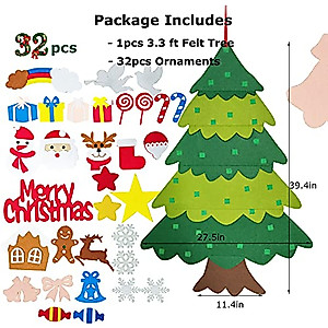 Qckarobe Felt Christmas Tree for Kids, 32Pcs Detachable Xmas Ornaments, DIY Christmas Tree Wall Hanging Decor, Christmas Crafts for Kids, Xmas Gifts, Christmas New Year Decorations