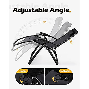 Ezcheer Oversized Zero Gravity Chair with Cushion, 31.5 inch Wide 400 lbs Weight Capacity, Lounge Chair for Outside with Cushion, Camping Beach Recliner Chair with Cup Holder & Head Pillow