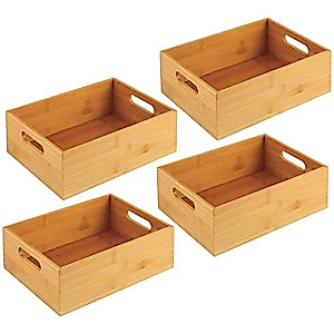mDesign Bamboo Wood Organizer Storage Bin Open-Top Box with Built-In Handles for Kitchen, Pantry Organization; Holds Flatware, Dry Goods Boxes, Cooking Essentials, Echo Collection - 4 Pack - Natural
