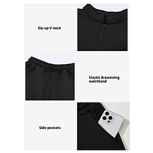 Aleumdr Womens 2 Piece Sweatsuit Sets 2025 Fall Trendy Half Zip Pullover Long Sleeve Sweatshirt Jogger Pants Outfits with Pockets Black Medium
