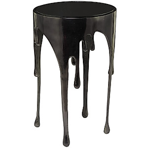 Deco 79 Aluminum Drip Accent Table with Melting Designed Legs and Shaded Glass Top, 16" x 16" x 25", Black
