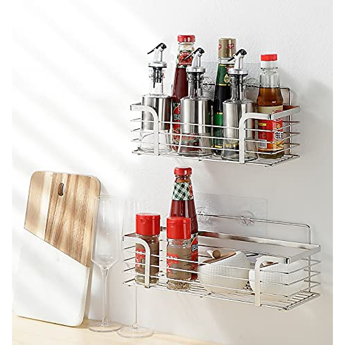 ProttyLife Shower Caddy, Shower Caddy Basket Shelf with Soap Holder,Adhesive Shower Organizer with Hooks,No Drilling SUS304 Rustproof Bathroom Shower Storage Organizer,Shower Shelves(Sliver)